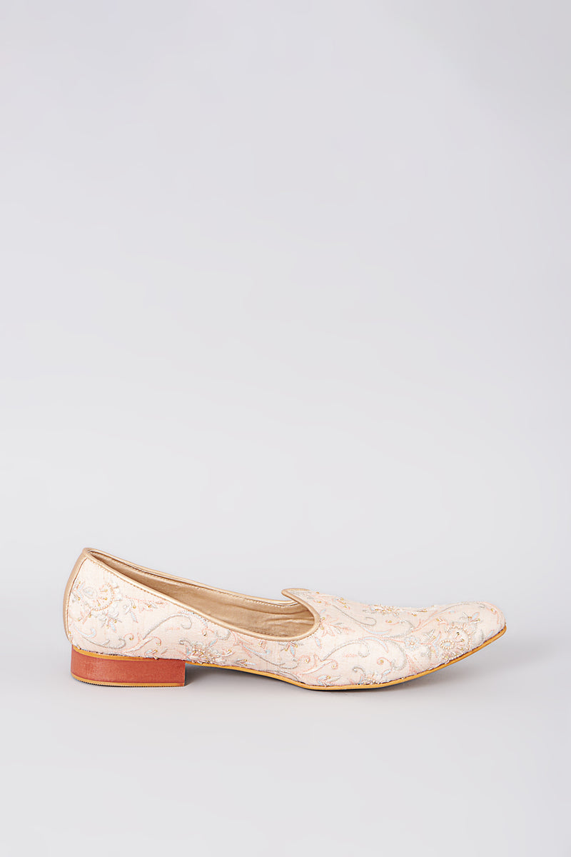 Peach Embroidered Mojdi Shoes